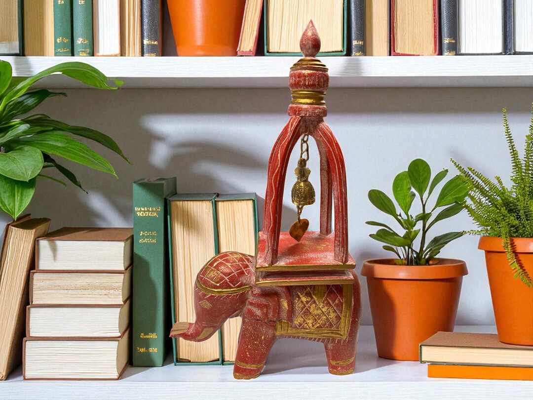 Hand-painted Wooden Elephant With Bells: Boho Home Decor, Good Luck ...