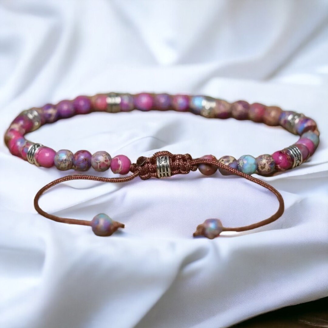 Imperial Natural Sea Sediment Bracelet, Purple Stone Bracelet, Boho ...