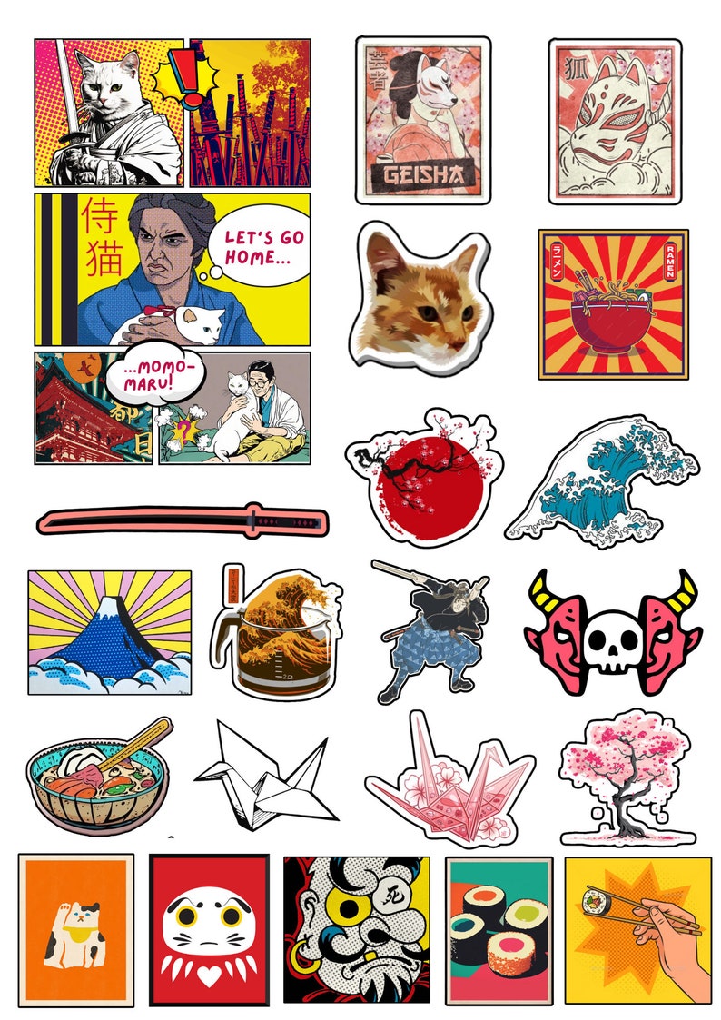 30+ Printable Stickers Bundle | Vector Art | Pop Art Style | Japan ...