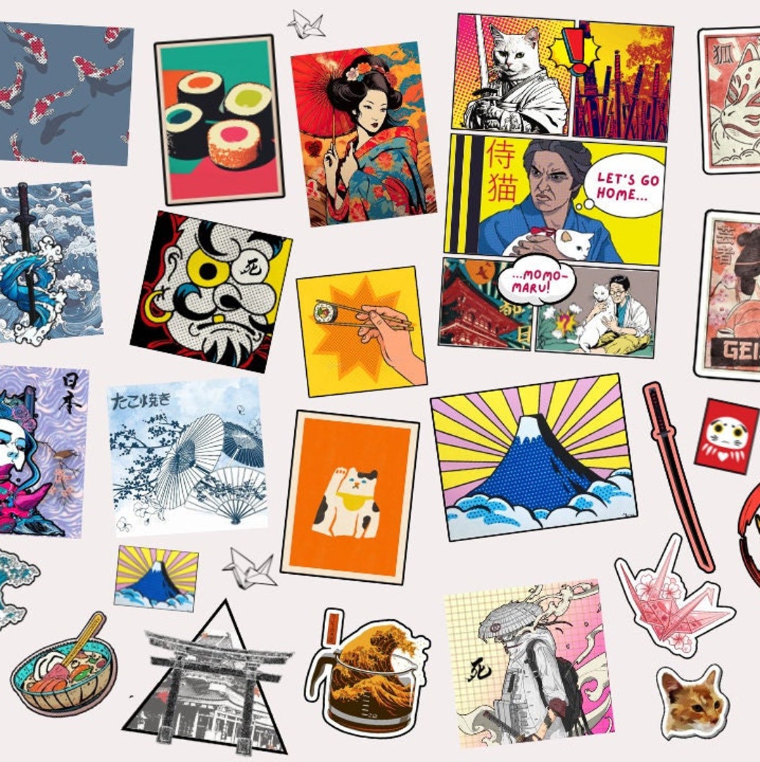 30+ Printable Stickers Bundle | Vector Art | Pop Art Style | Japan ...