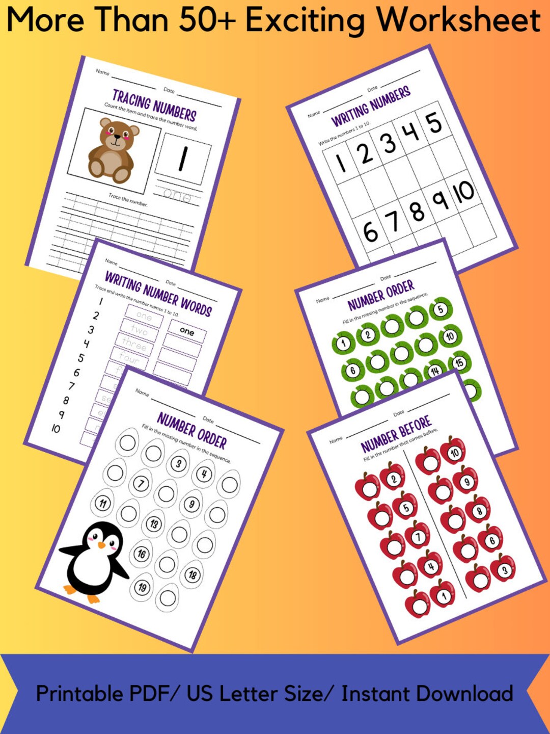 Kindergarten Numbers Worksheet, Kids Numbers Template, PDF Numbers for ...