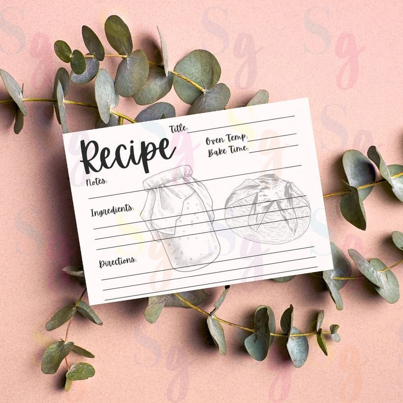 Printable Recipe Card Template, Printable 4x6 Sourdough Bread Recipe ...