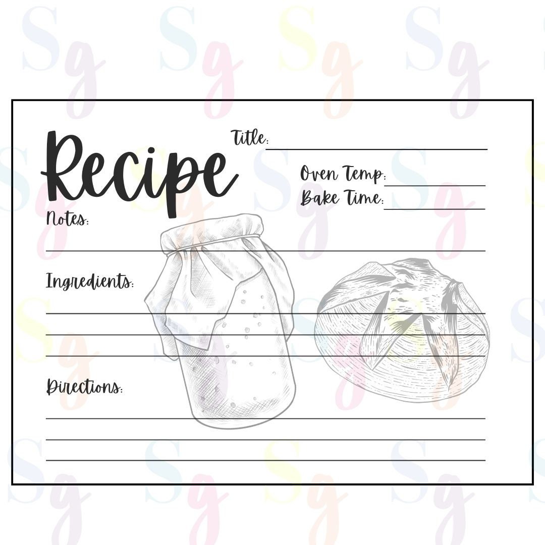 Printable Recipe Card Template, Printable 4x6 Sourdough Bread Recipe ...