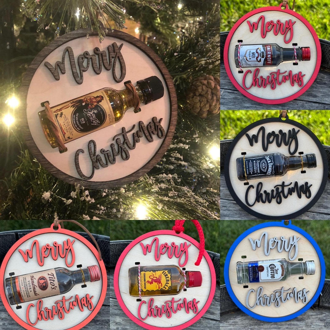 Mini Alcohol Bottle Christmas Ornaments: SVG Laser Cut Files (digital ...