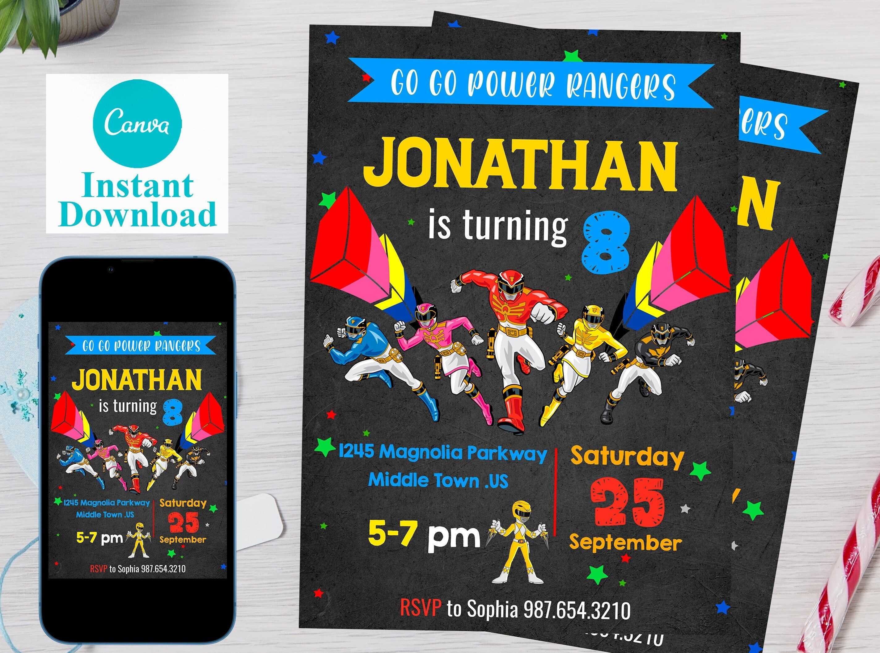 Editable Power Rangers Birthday Invitation Template Printable - Etsy