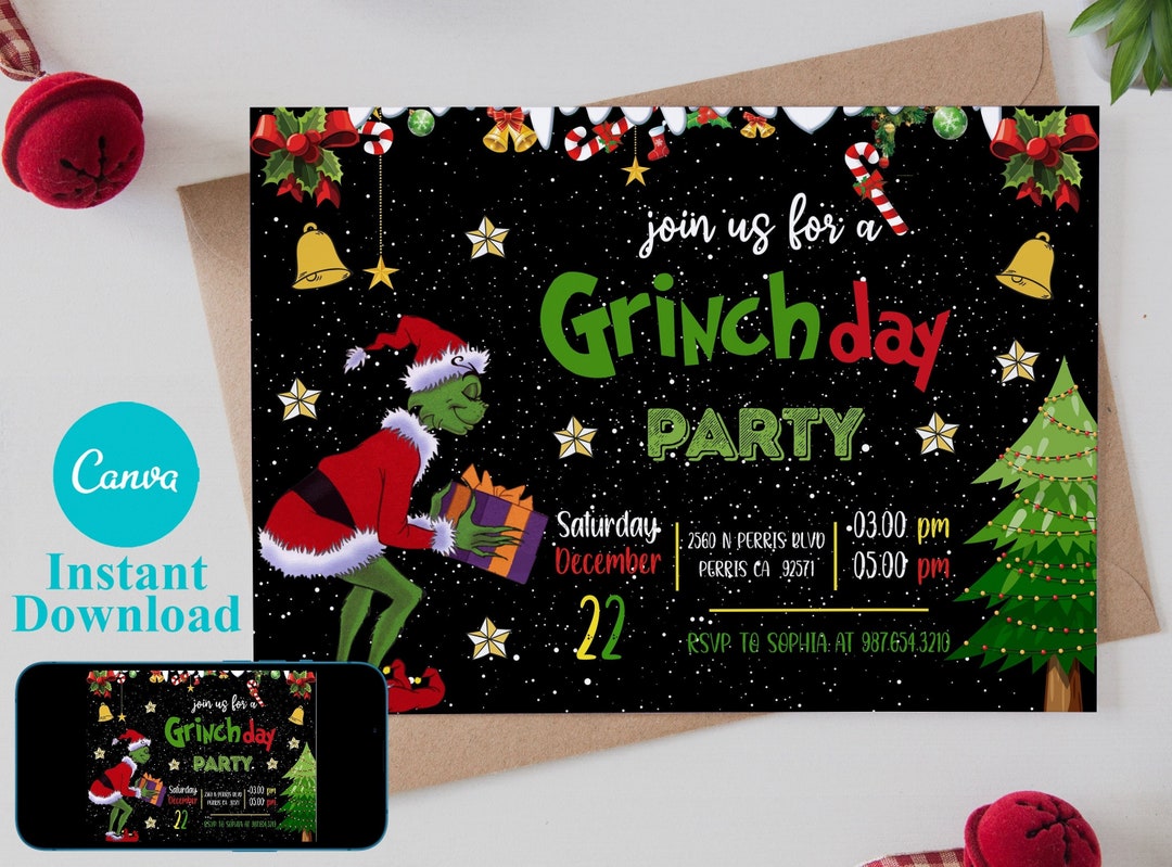 Editable the Grinch Christmas Party Invitation Template - Etsy