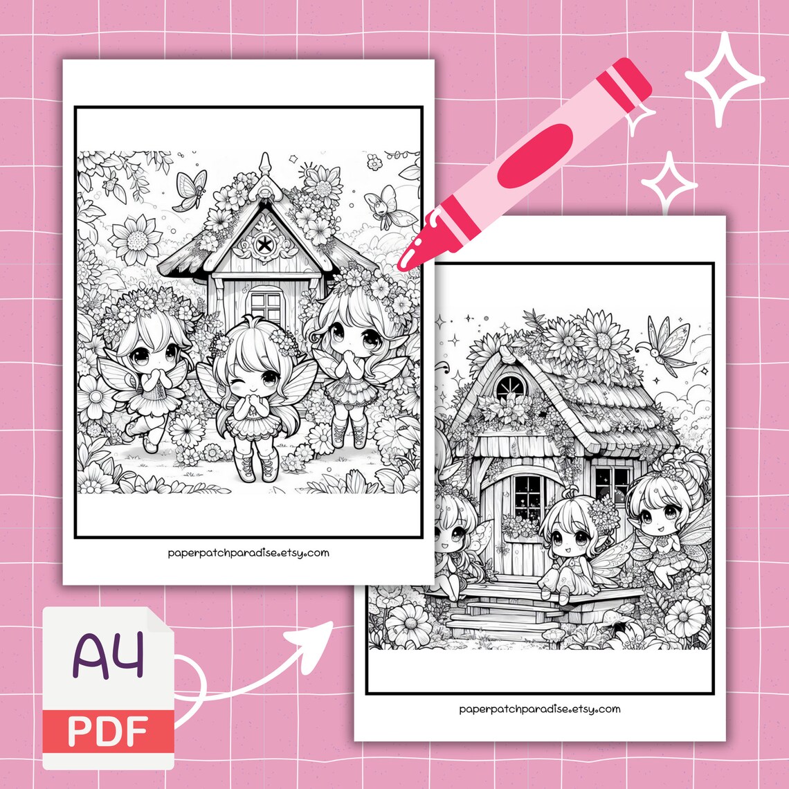Fairy Houses Coloring Pages Printable Kawaii Fairy Coloring Sheets ...