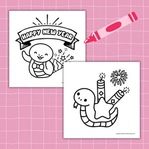 Year of the Snake 2025 Coloring Pages Printable Cute Happy New Year ...