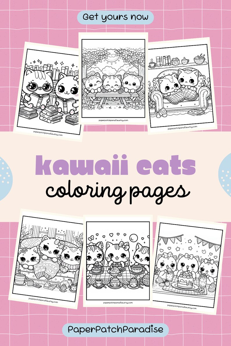 Kawaii Cat Coloring Pages Printable Cute Cat Coloring Sheets Instant ...
