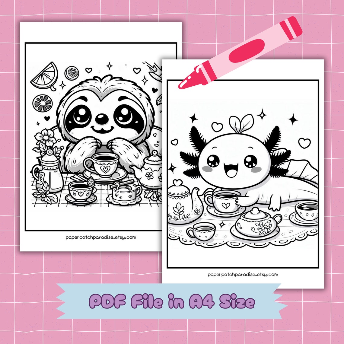 Tea Party Coloring Pages Printable Cute Animals Coloring Sheets Instant ...