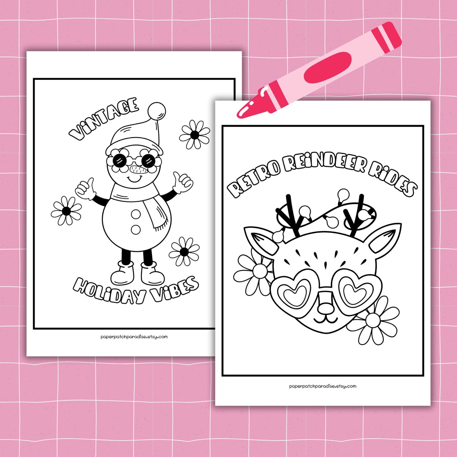 Bold and Easy Retro Christmas Coloring Pages Printable Cute Holiday ...