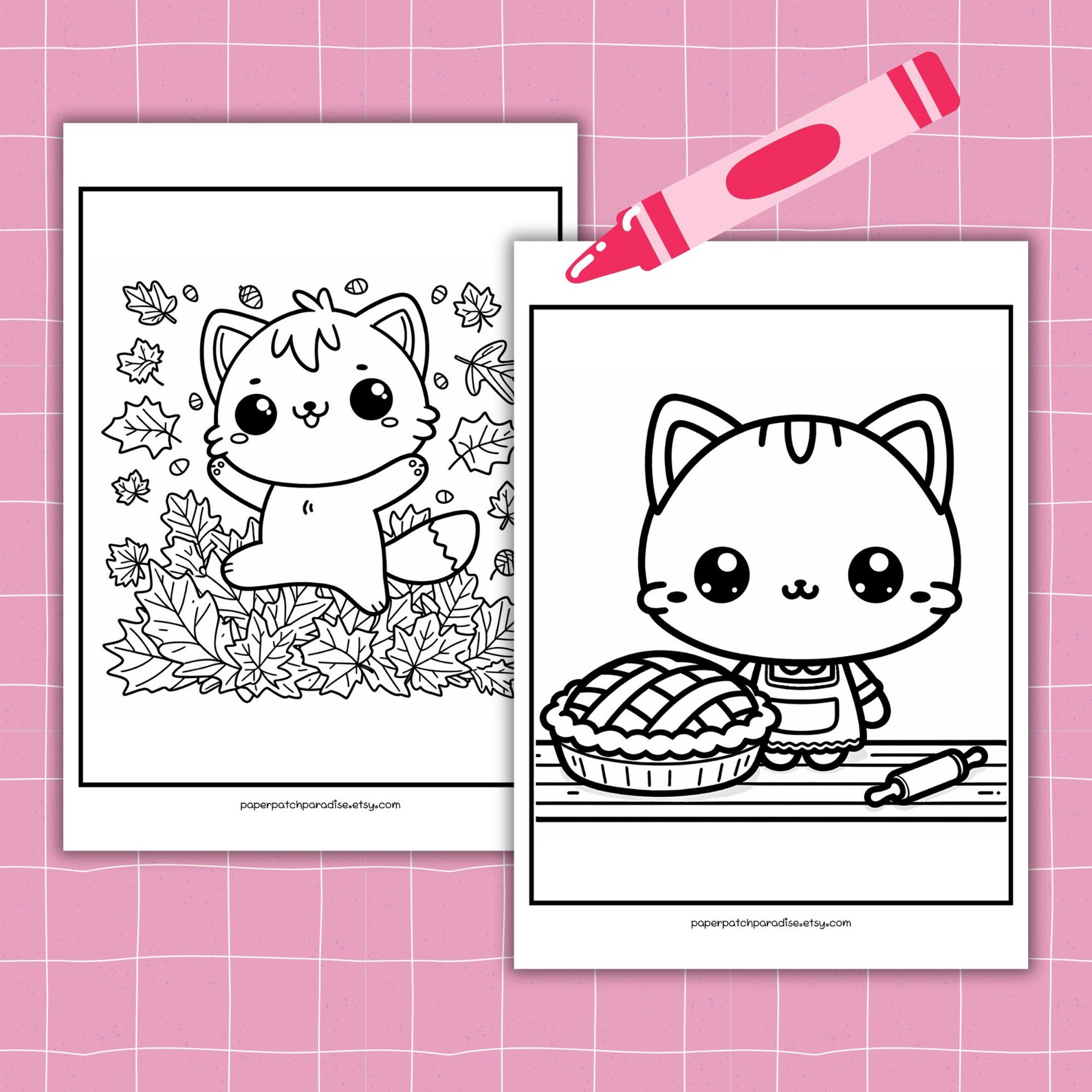 Cute Cat Fall Coloring Pages Printable Kawaii Cat Coloring Sheets Kids ...