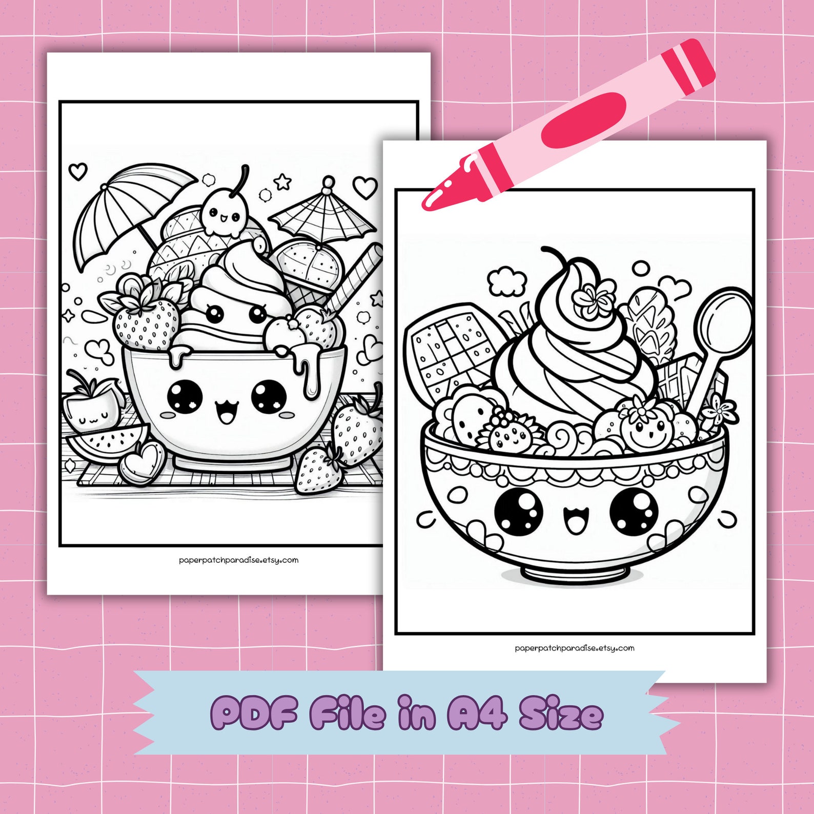 Summer Desserts Coloring Pages Printable Kawaii Food Coloring Sheets ...