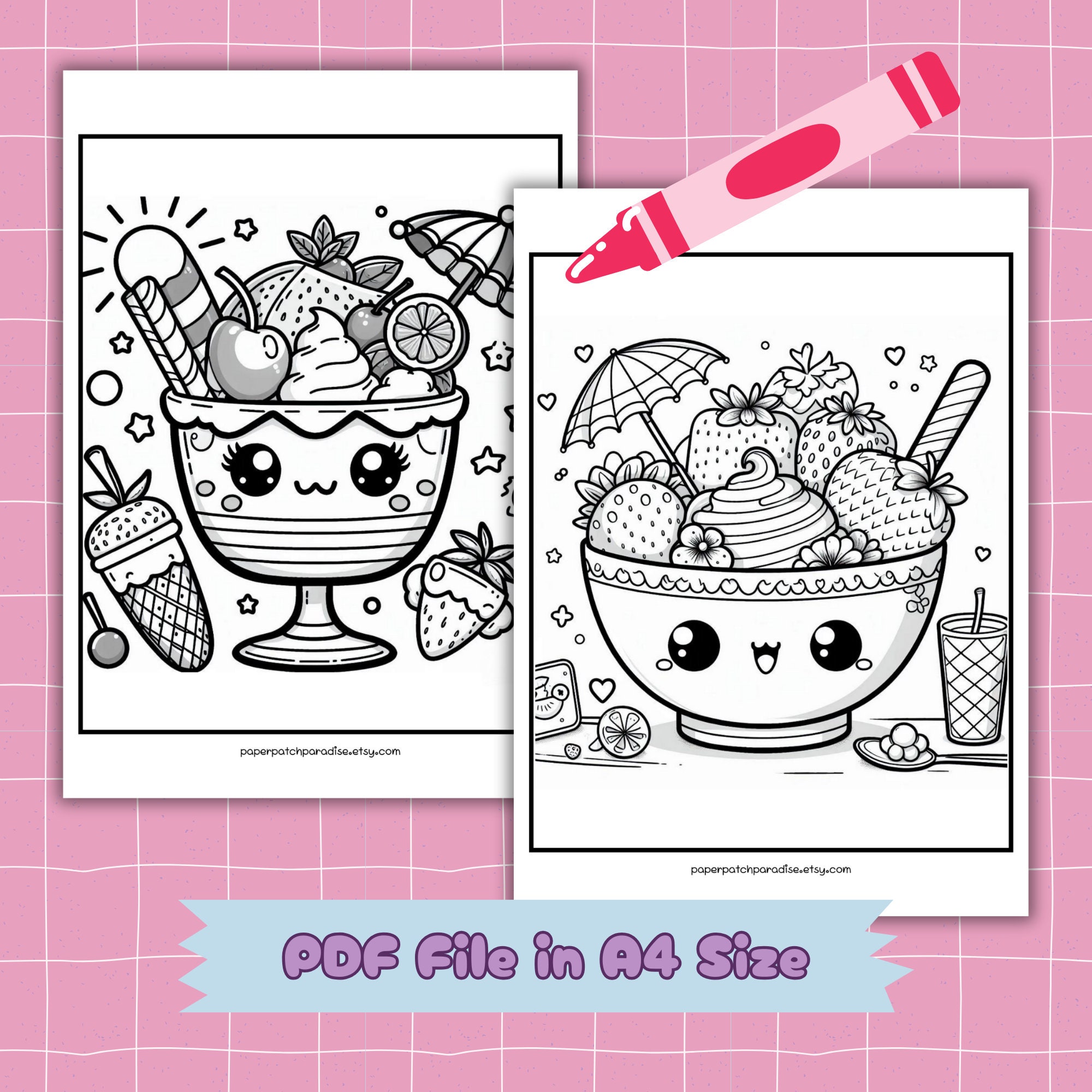 Summer Desserts Coloring Pages Printable Kawaii Food Coloring Sheets ...