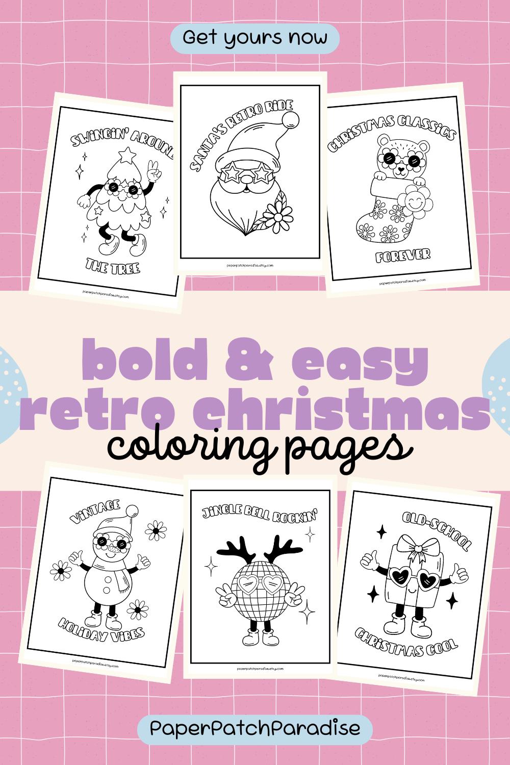 Bold and Easy Retro Christmas Coloring Pages Printable Cute Holiday ...