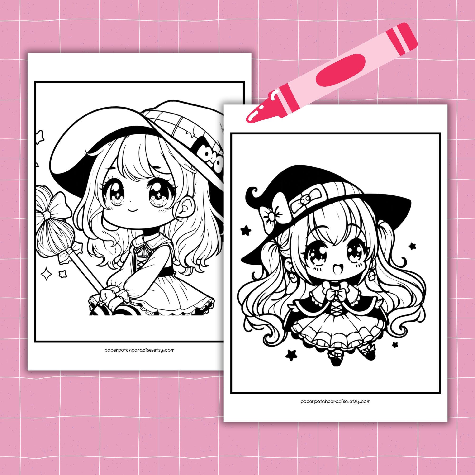 Kawaii Witch Coloring Pages Printable Pastel Goth Coloring Cute Creepy ...