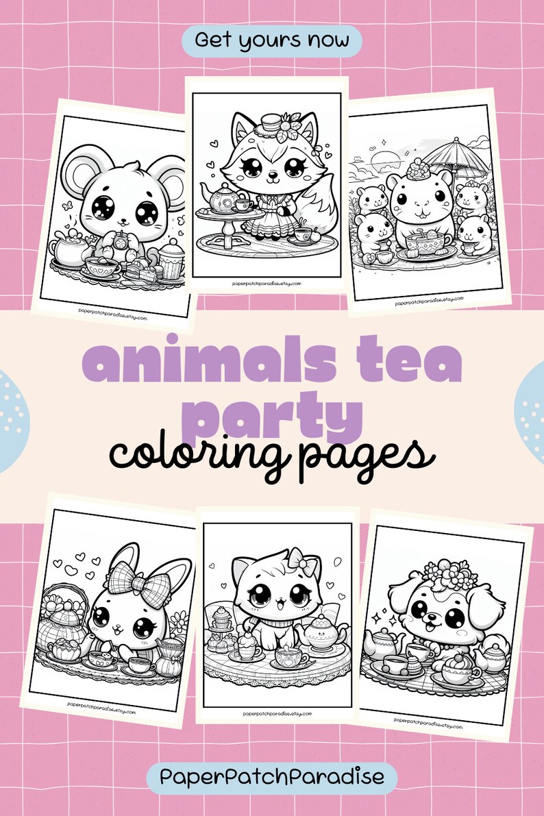 Tea Party Coloring Pages Printable Cute Animals Coloring Sheets Instant ...
