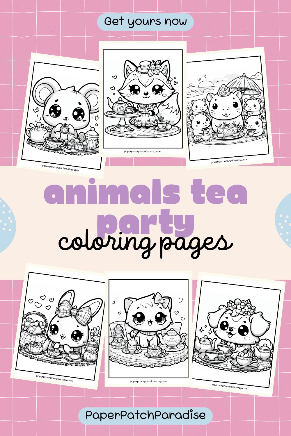 Tea Party Coloring Pages Printable Cute Animals Coloring Sheets Instant ...