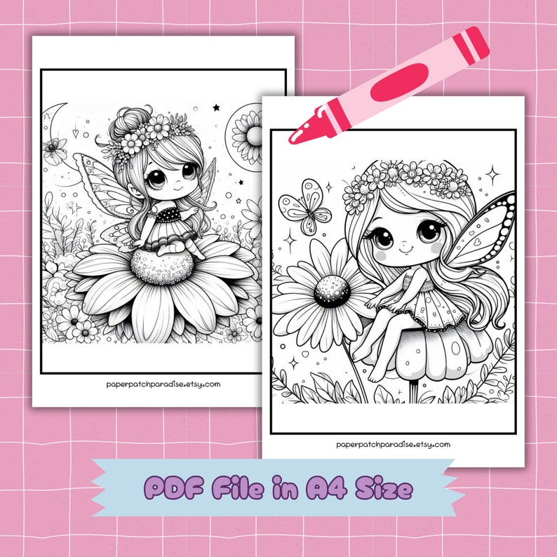 Flower Fairy Coloring Pages Printable Kawaii Fairy Coloring Sheets ...