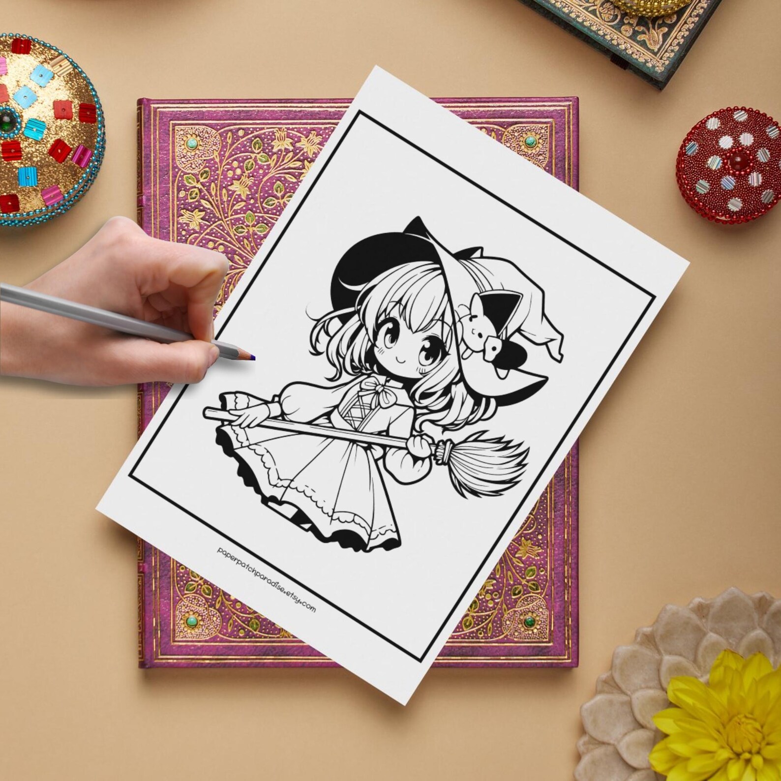 Kawaii Witch Coloring Pages Printable Pastel Goth Coloring Cute Creepy ...