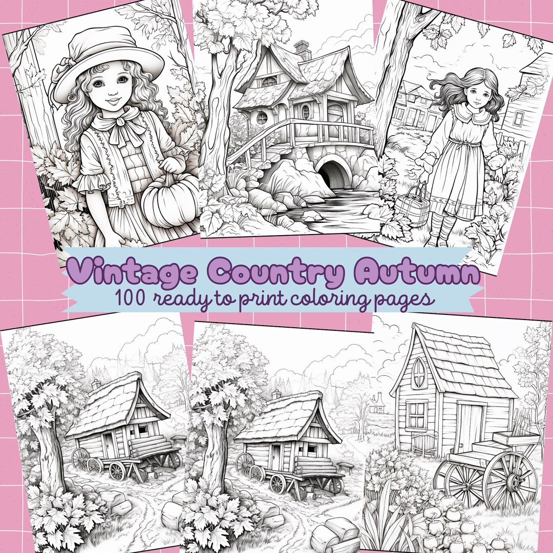 Vintage Country Autumn Coloring Pages Printable Fall Coloring Sheets ...