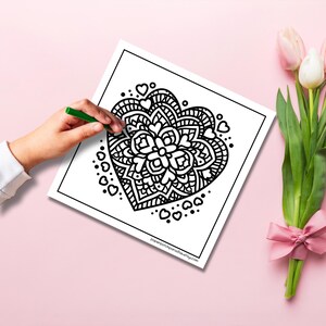 Heart Mandala Coloring Pages Printable Pattern Coloring Sheet Mindful ...