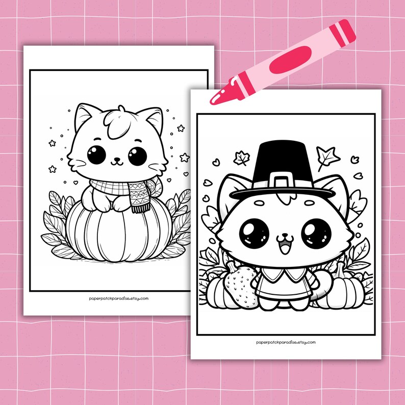 Cute Cat Fall Coloring Pages Printable Kawaii Cat Coloring Sheets Kids ...