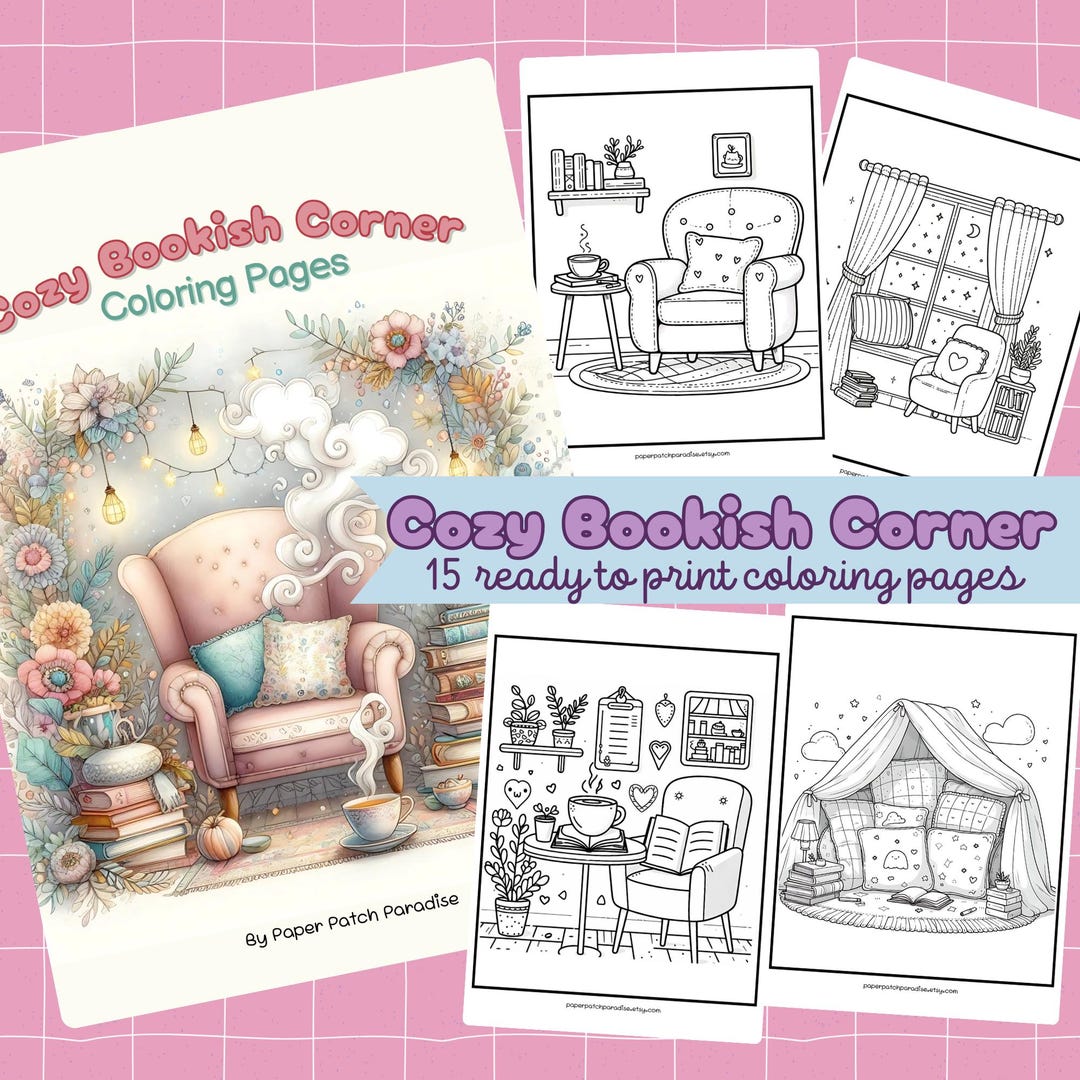 Cozy Bookish Corner Coloring Pages Printable Cute Cozy Space Coloring ...