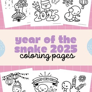 Year of the Snake 2025 Coloring Pages Printable Cute Happy New Year ...