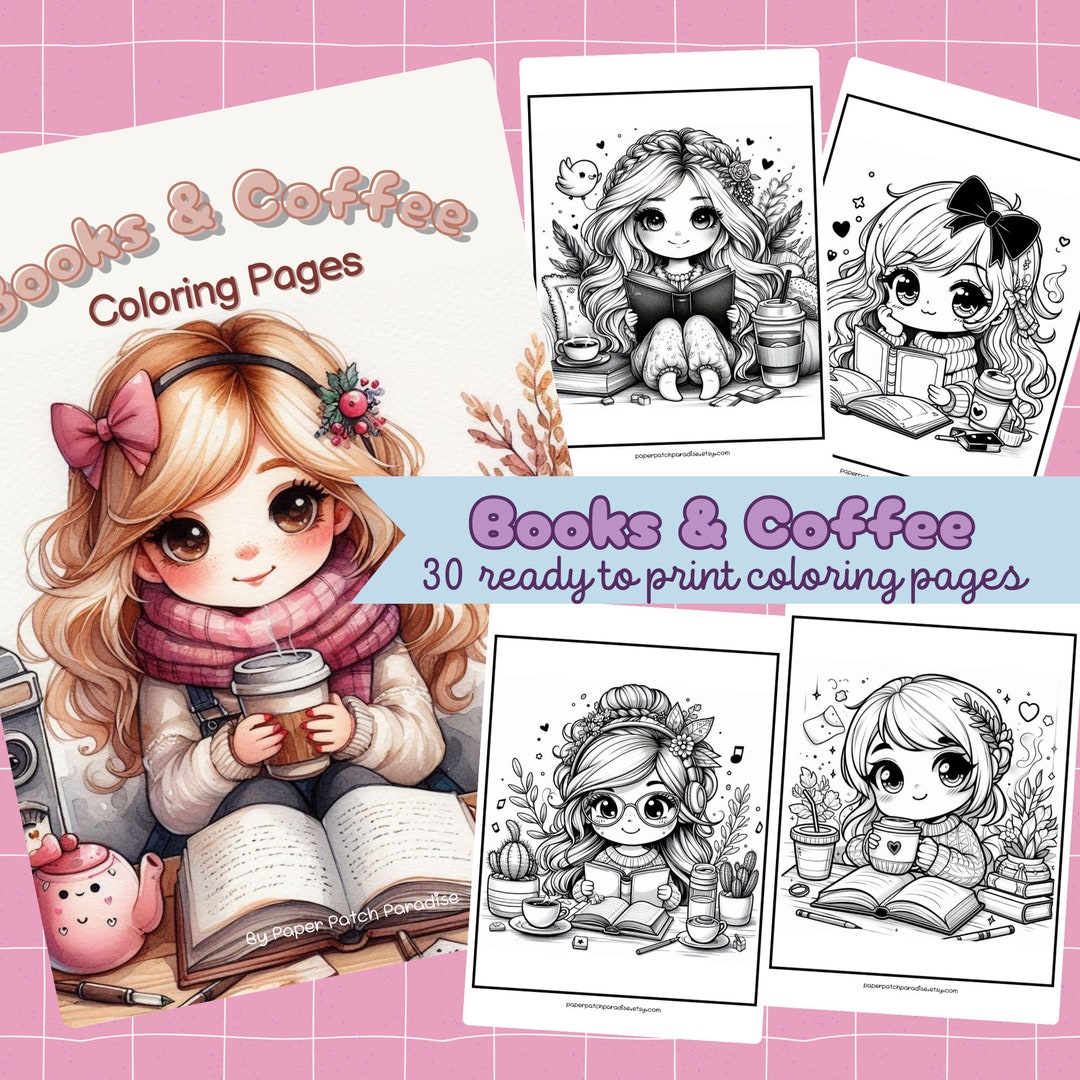 Books and Coffee Coloring Pages Printable Cute Cozy Girl Coloring ...