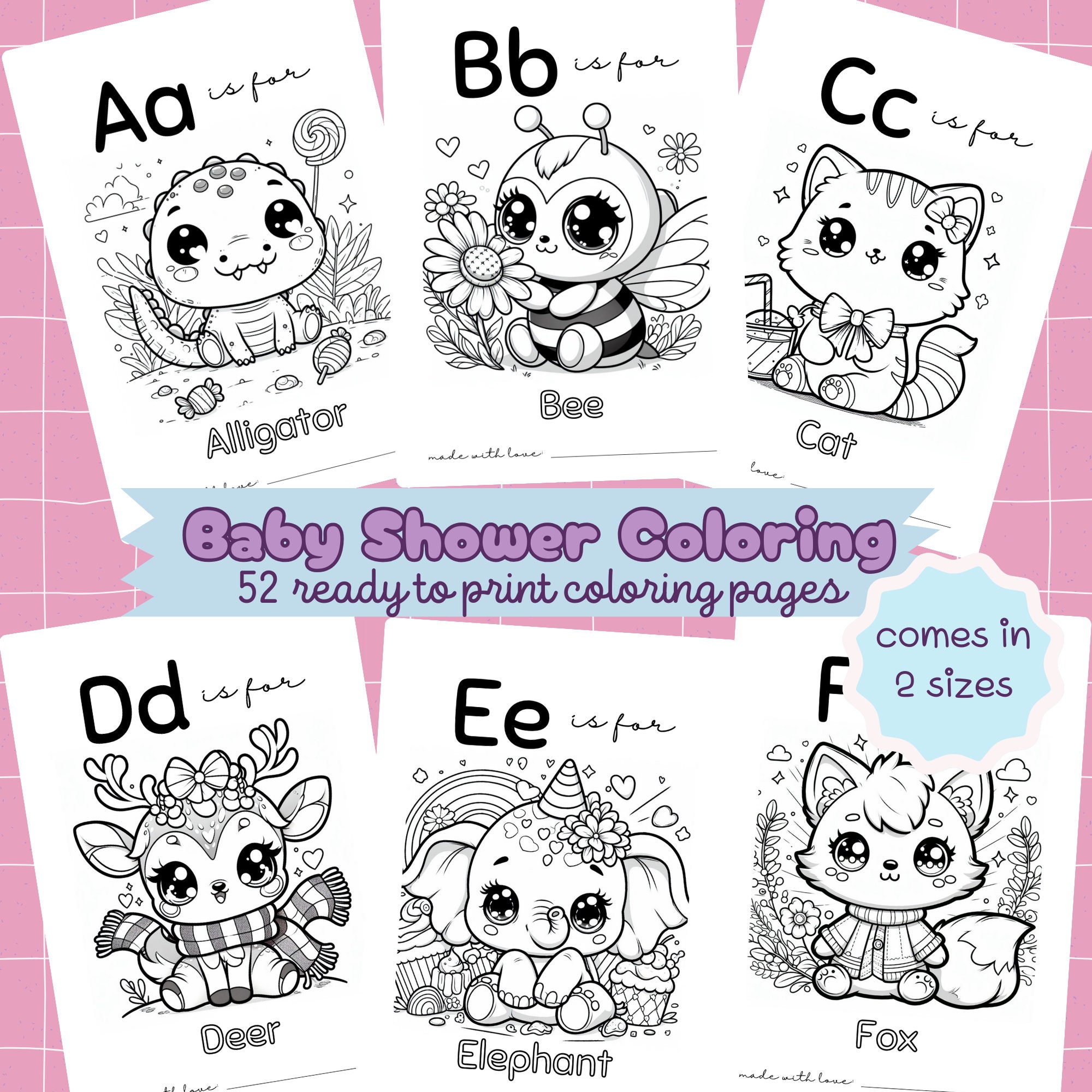 Baby Shower Coloring Book Printable Animal Alphabet Coloring Pages Baby ...