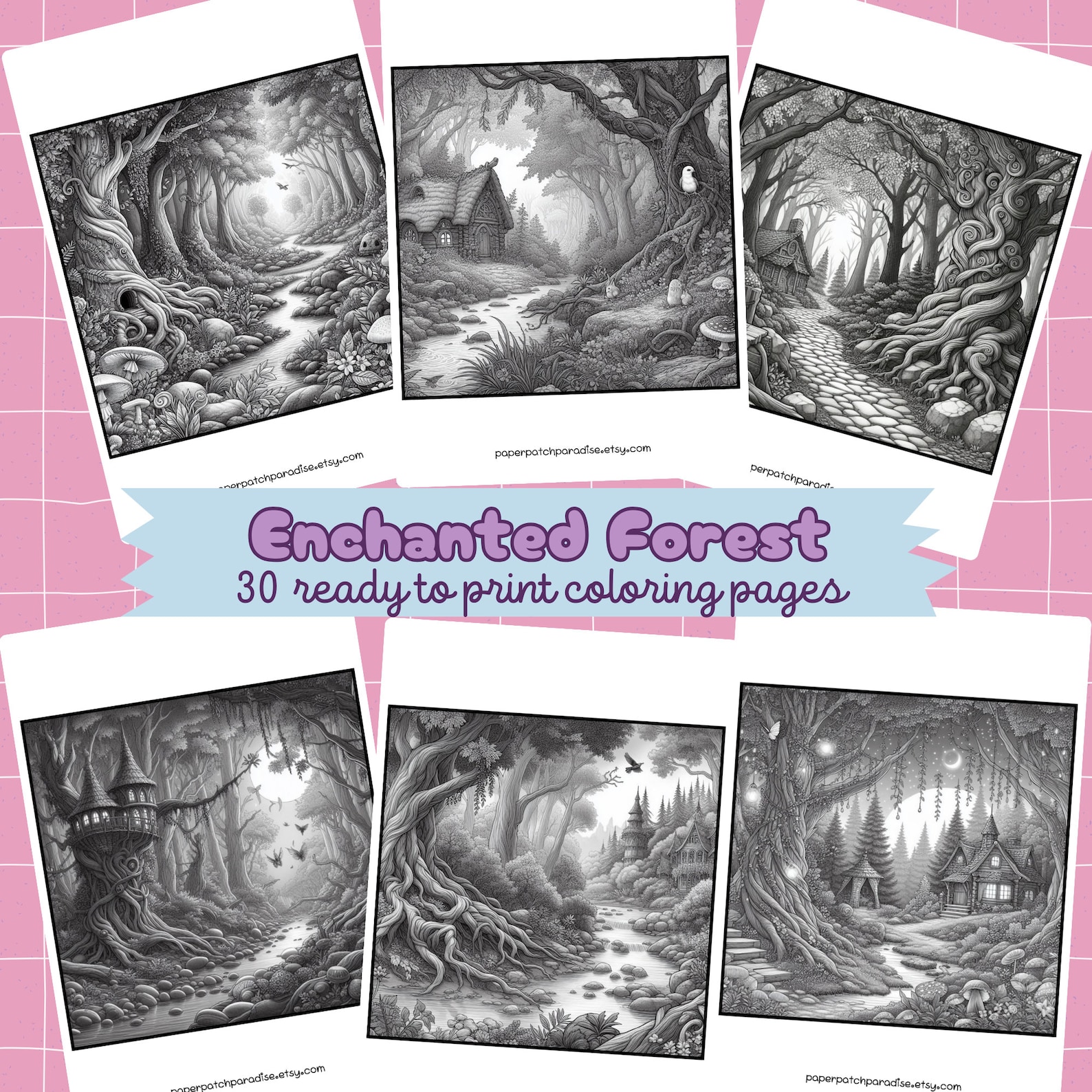 Enchanted Forest Coloring Pages Printable Grayscale Coloring Sheets ...