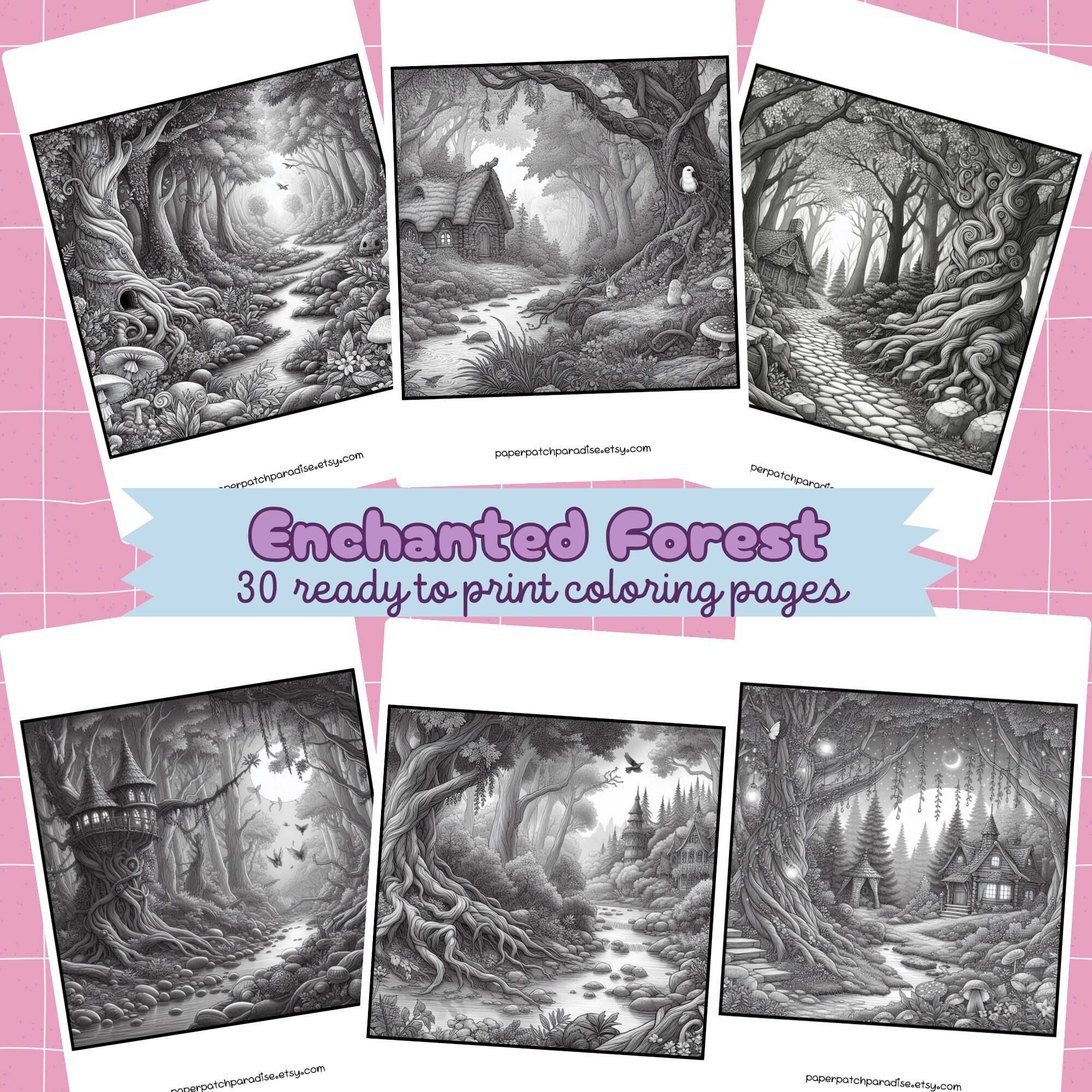 Enchanted Forest Coloring Pages Printable Grayscale Coloring Sheets ...