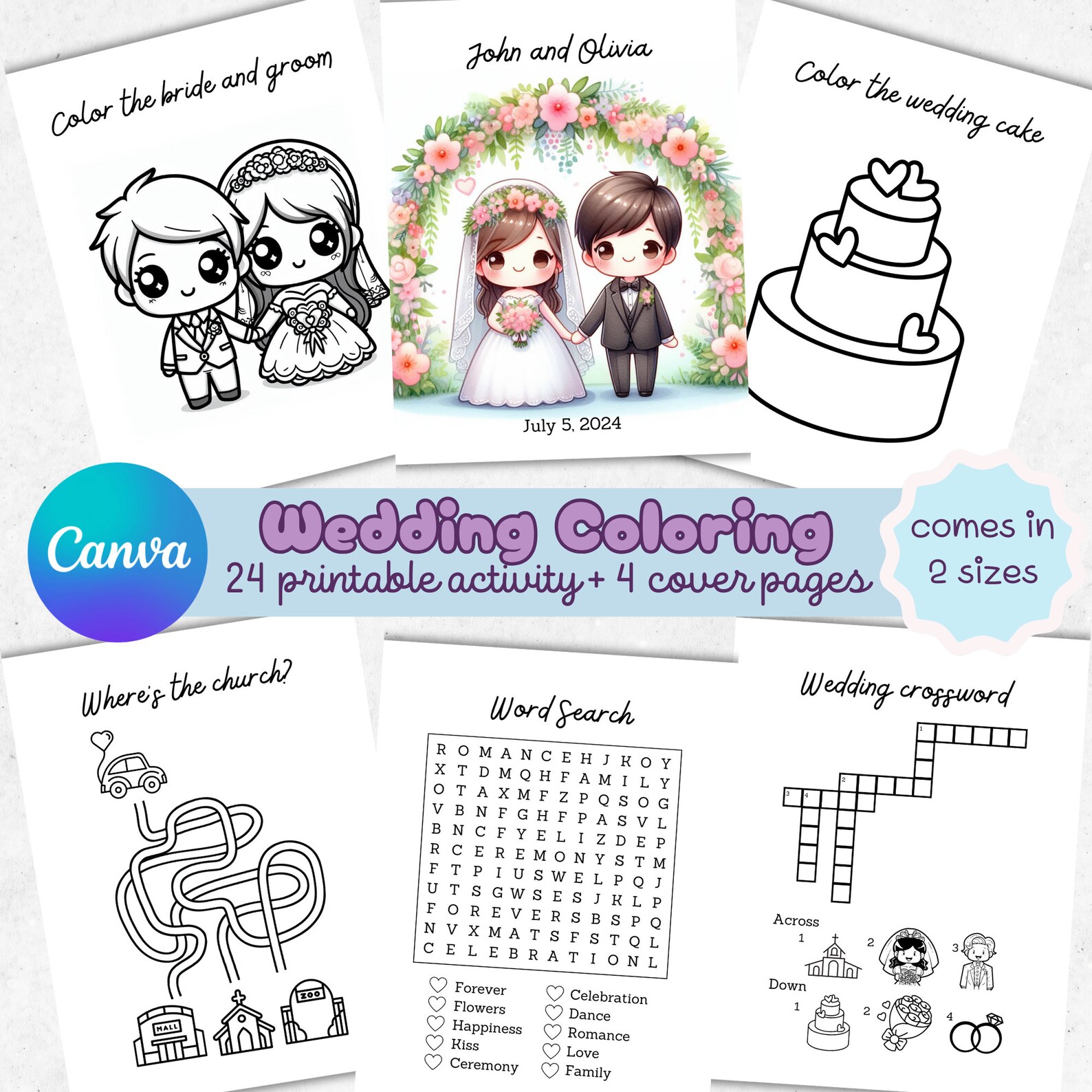 Wedding Coloring Pages Printable Wedding Activity Games for Kids ...