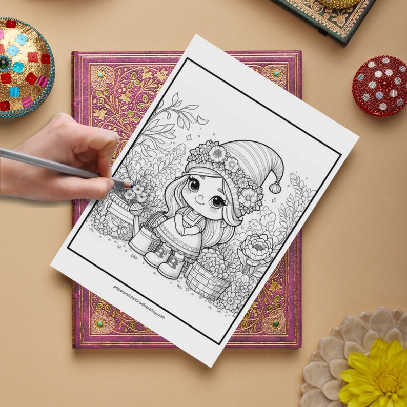 Garden Gnomes Coloring Pages Printable Enchanted Gnome Girl Coloring ...