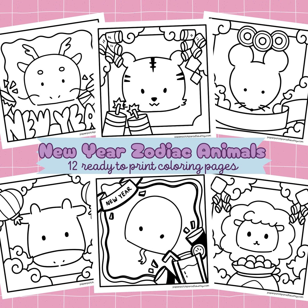 New Year 2025 Coloring Pages Printable Kawaii Zodiac Animals Coloring ...