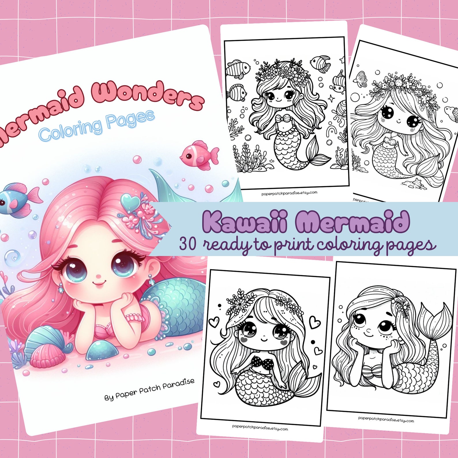 Mermaid Coloring Pages Printable Kawaii Mermaid Coloring Sheet Instant ...