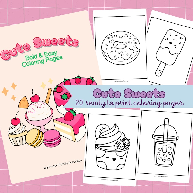 Bold and Easy Food and Drink Coloring Pages Printable Kawaii Sweets ...