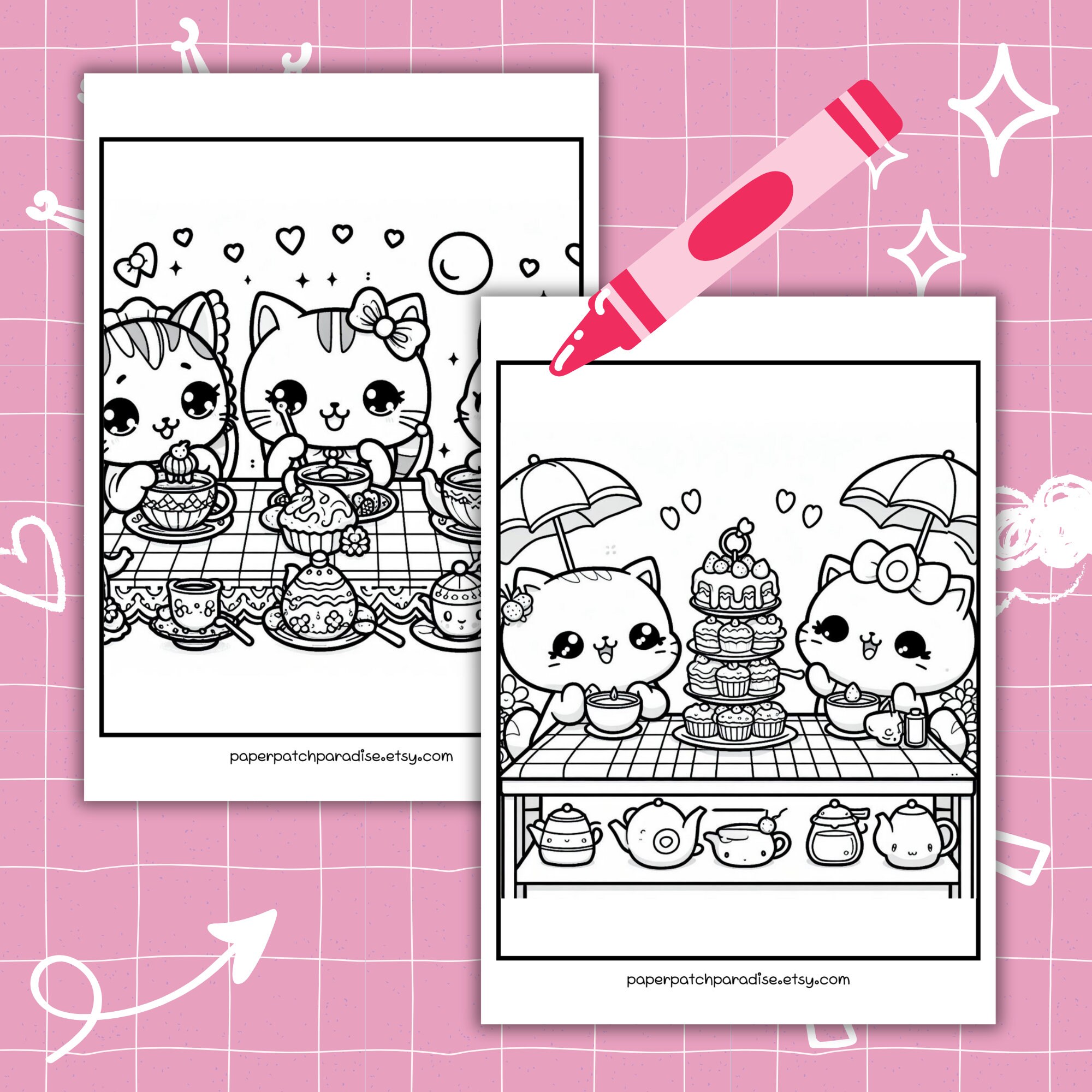 Kawaii Cat Coloring Pages Printable Cute Cat Coloring Sheets Instant ...
