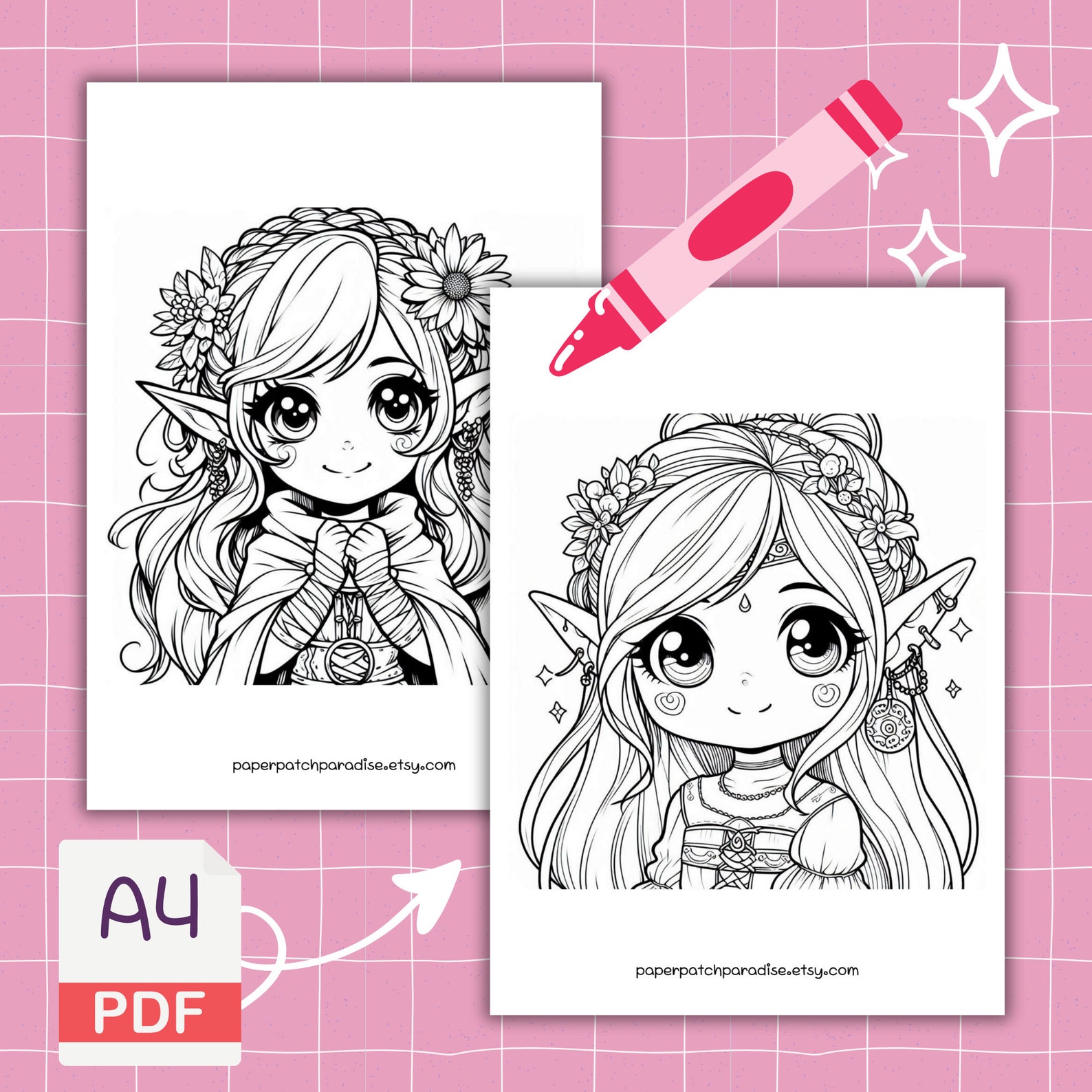 Enchanted Elf Coloring Pages Printable Kawaii Elf Girl Coloring Sheet ...