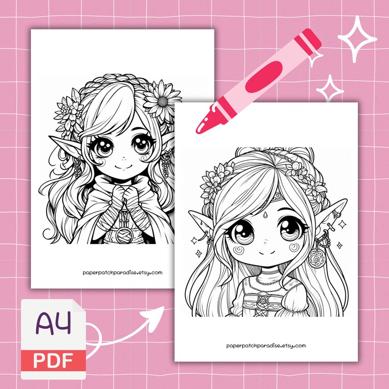 Enchanted Elf Coloring Pages Printable Kawaii Elf Girl Coloring Sheet ...