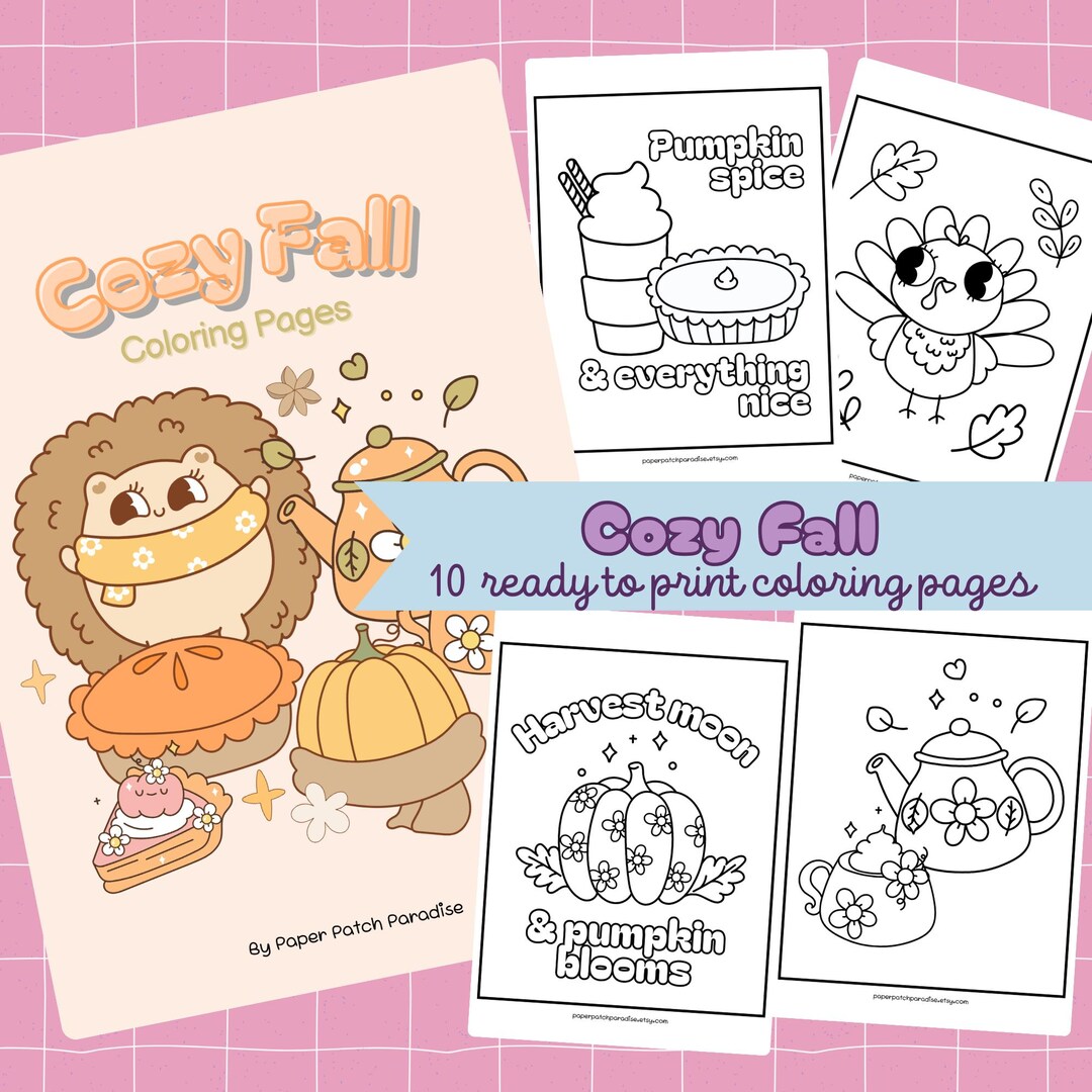 Fall Coloring Pages Printable Cozy Autumn Coloring Sheets Kids Cute ...