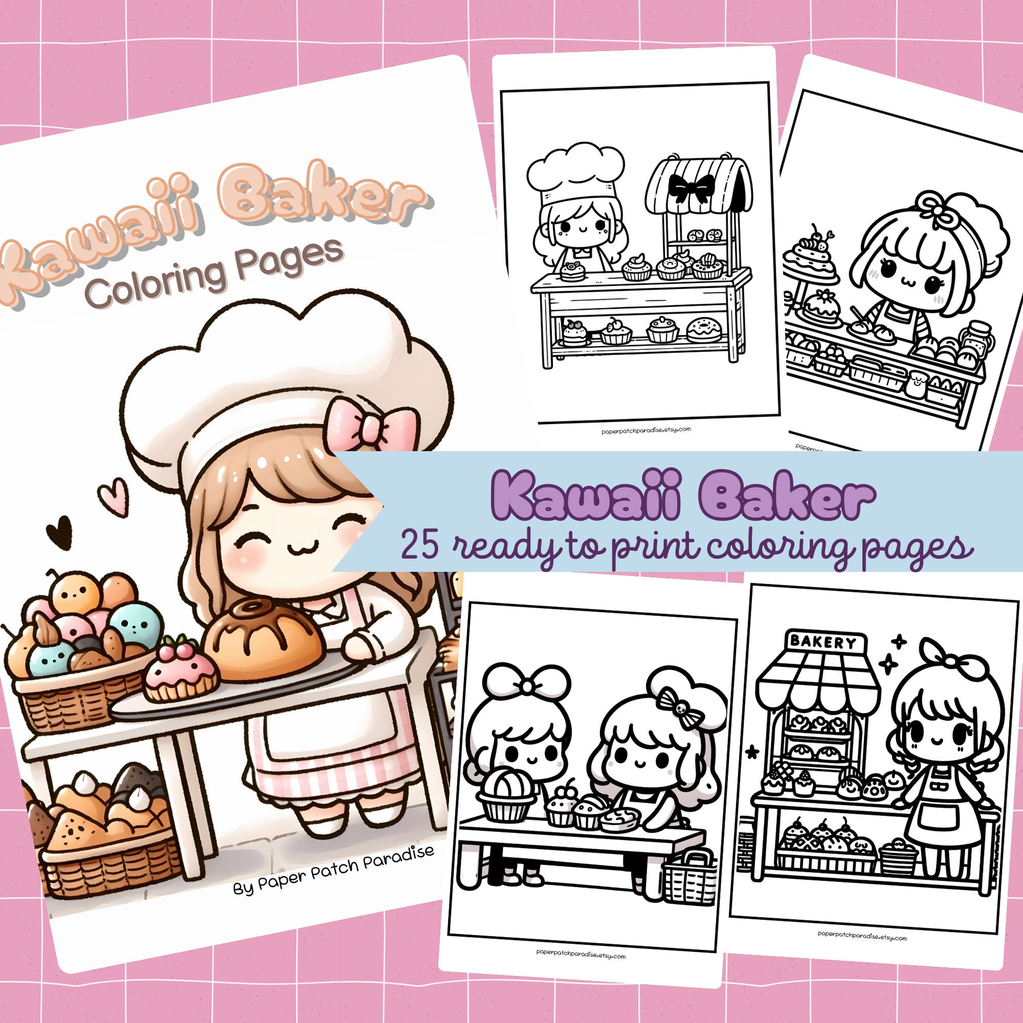 Kawaii Baker Coloring Pages Printable Cute Bakery Coloring Sheets Instant Download Girly ...