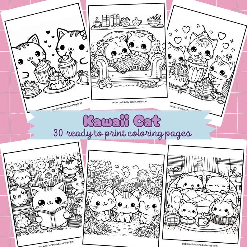 Kawaii Cat Coloring Pages Printable Cute Cat Coloring Sheets Instant ...