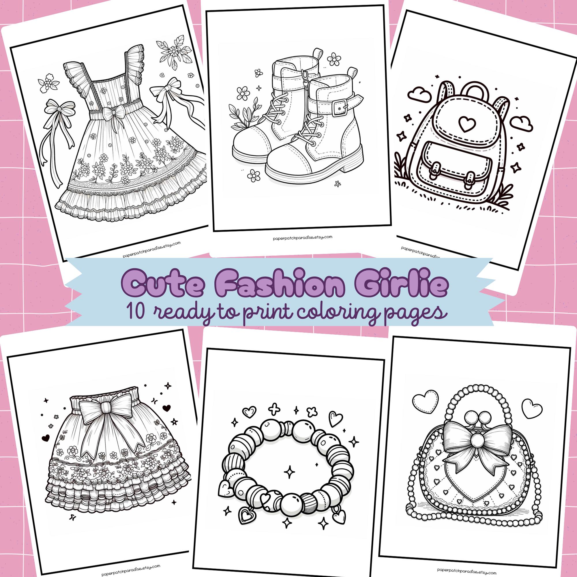 Cutie Fashion Coloring Pages Printable Coquette Girly Coloring Sheets ...
