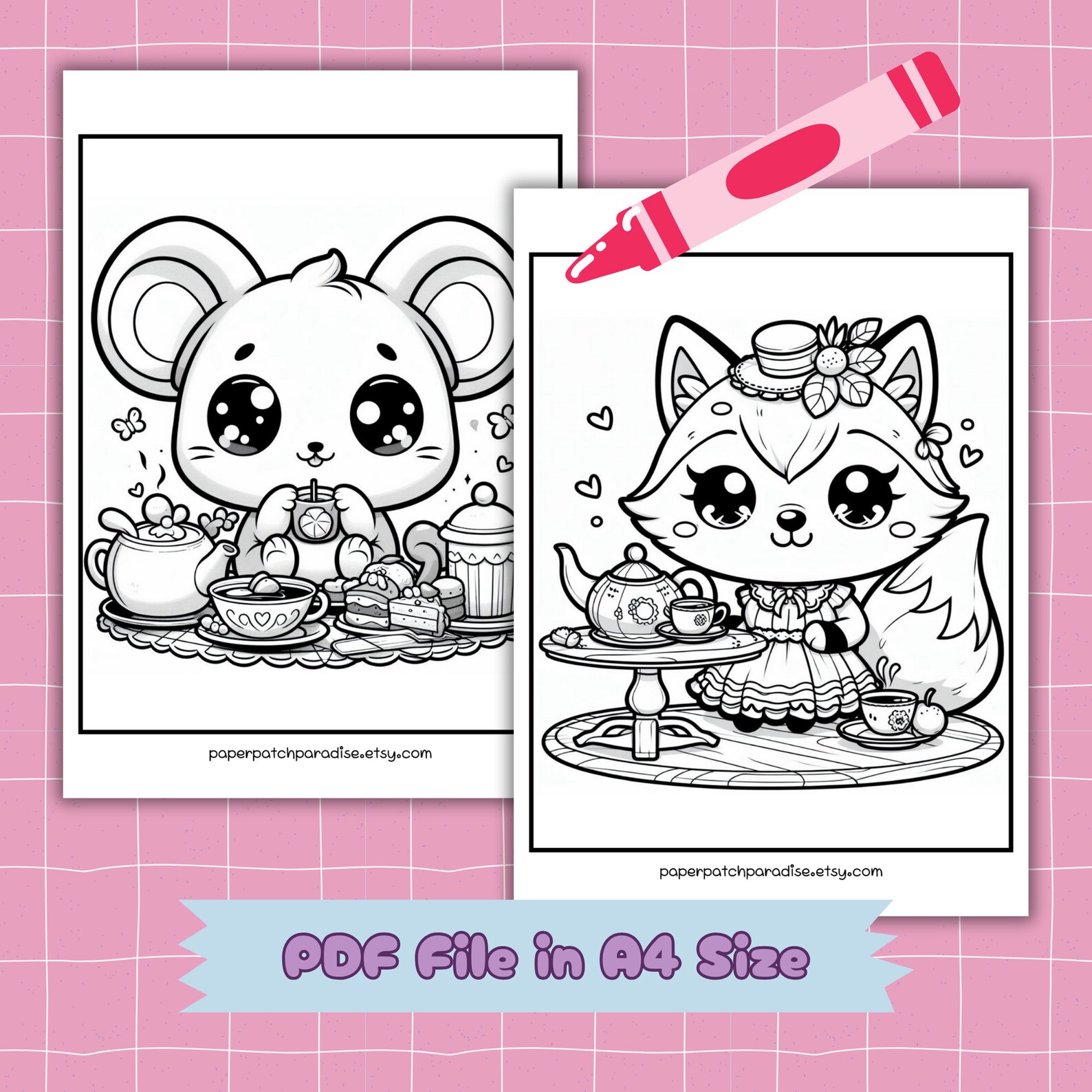 Tea Party Coloring Pages Printable Cute Animals Coloring Sheets Kawaii ...