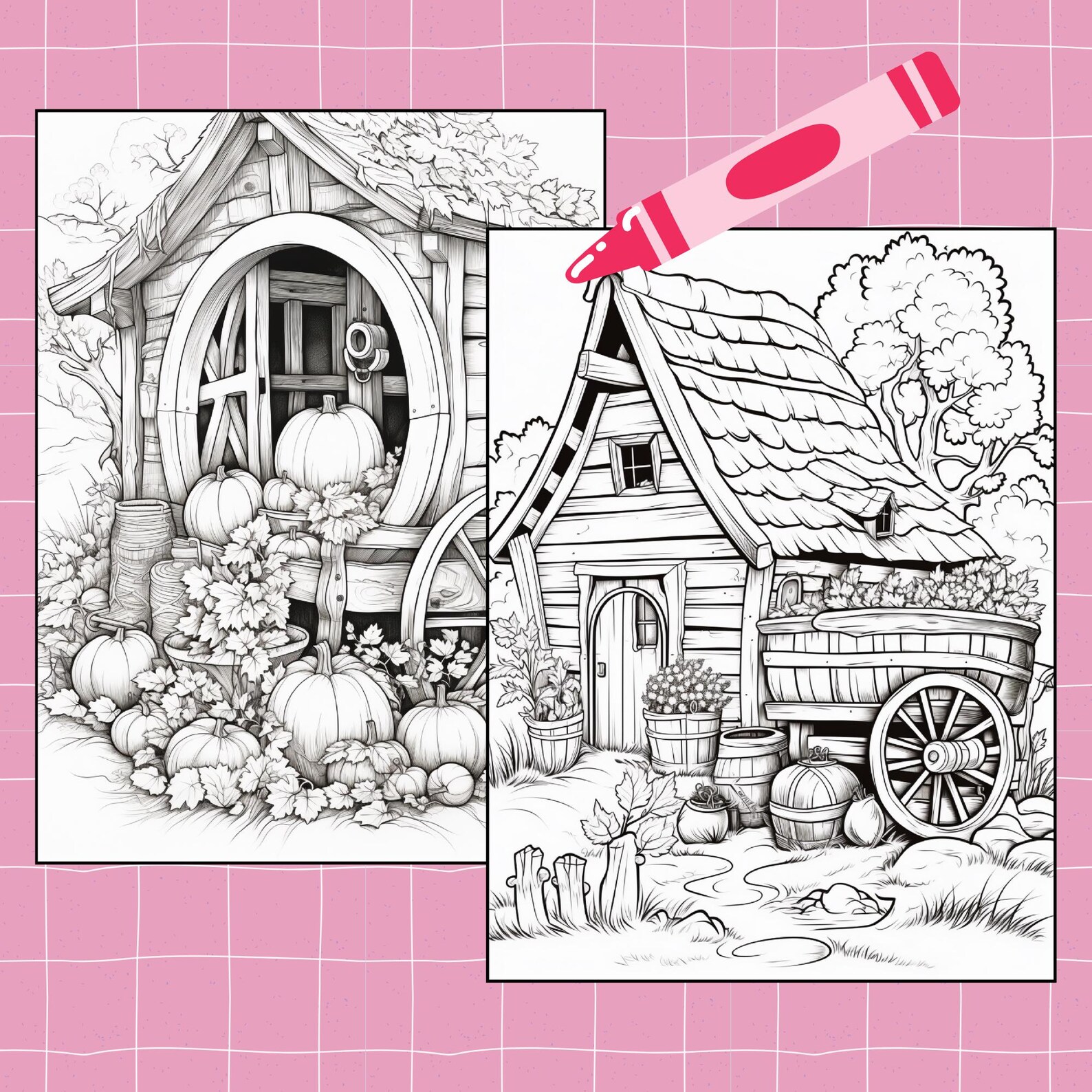 Vintage Country Autumn Coloring Pages Printable Fall Coloring Sheets ...