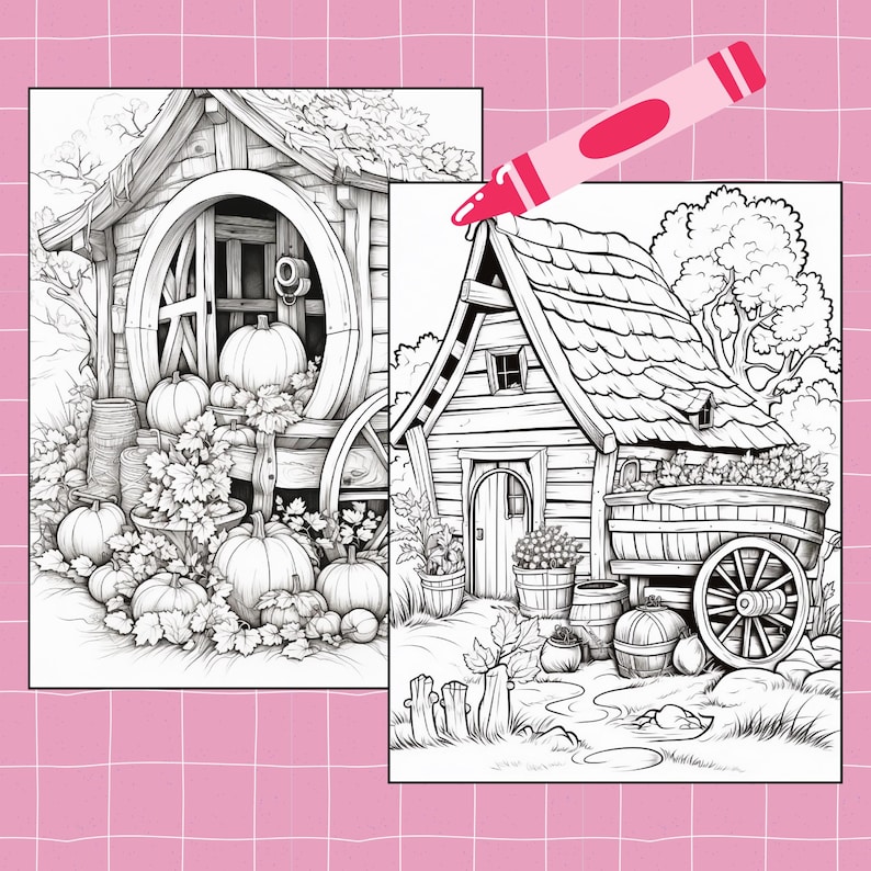 Vintage Country Autumn Coloring Pages Printable Fall Coloring Sheets ...