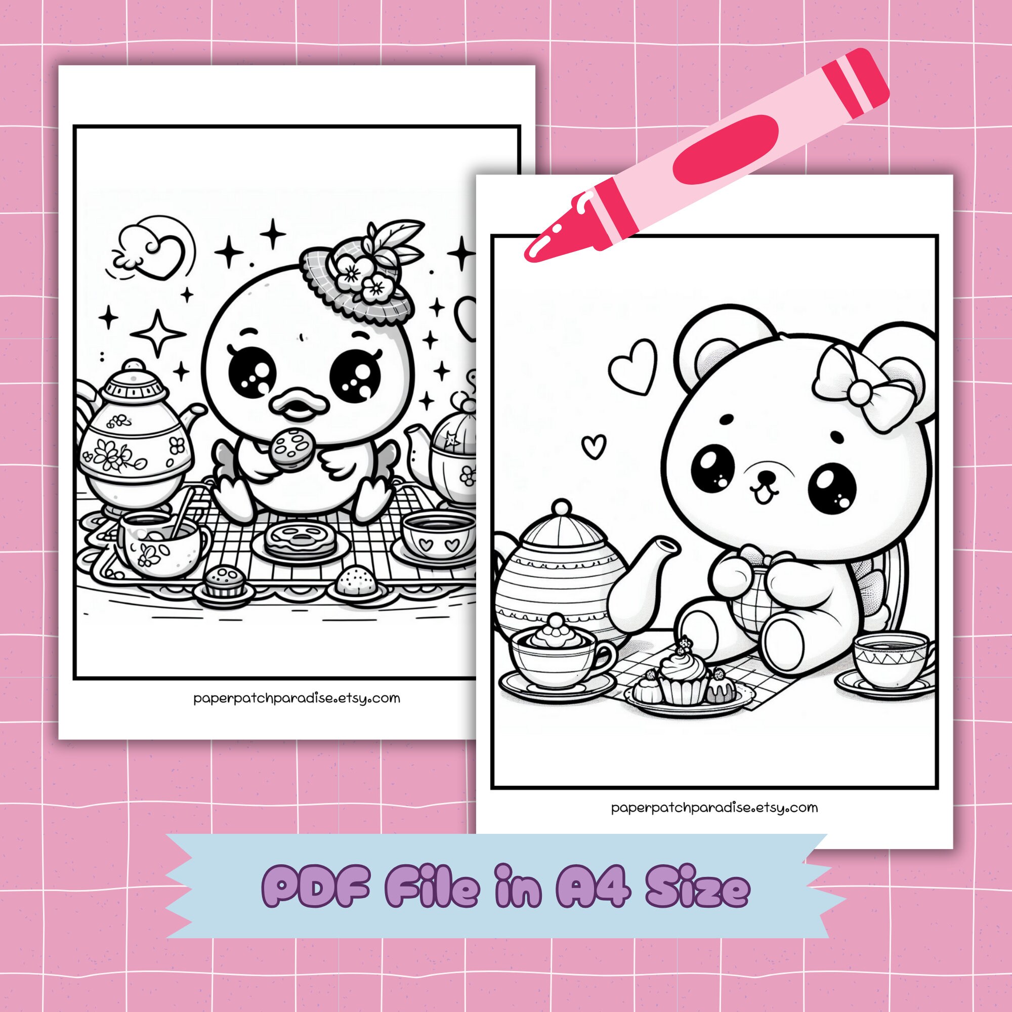 Tea Party Coloring Pages Printable Cute Animals Coloring Sheets Instant ...