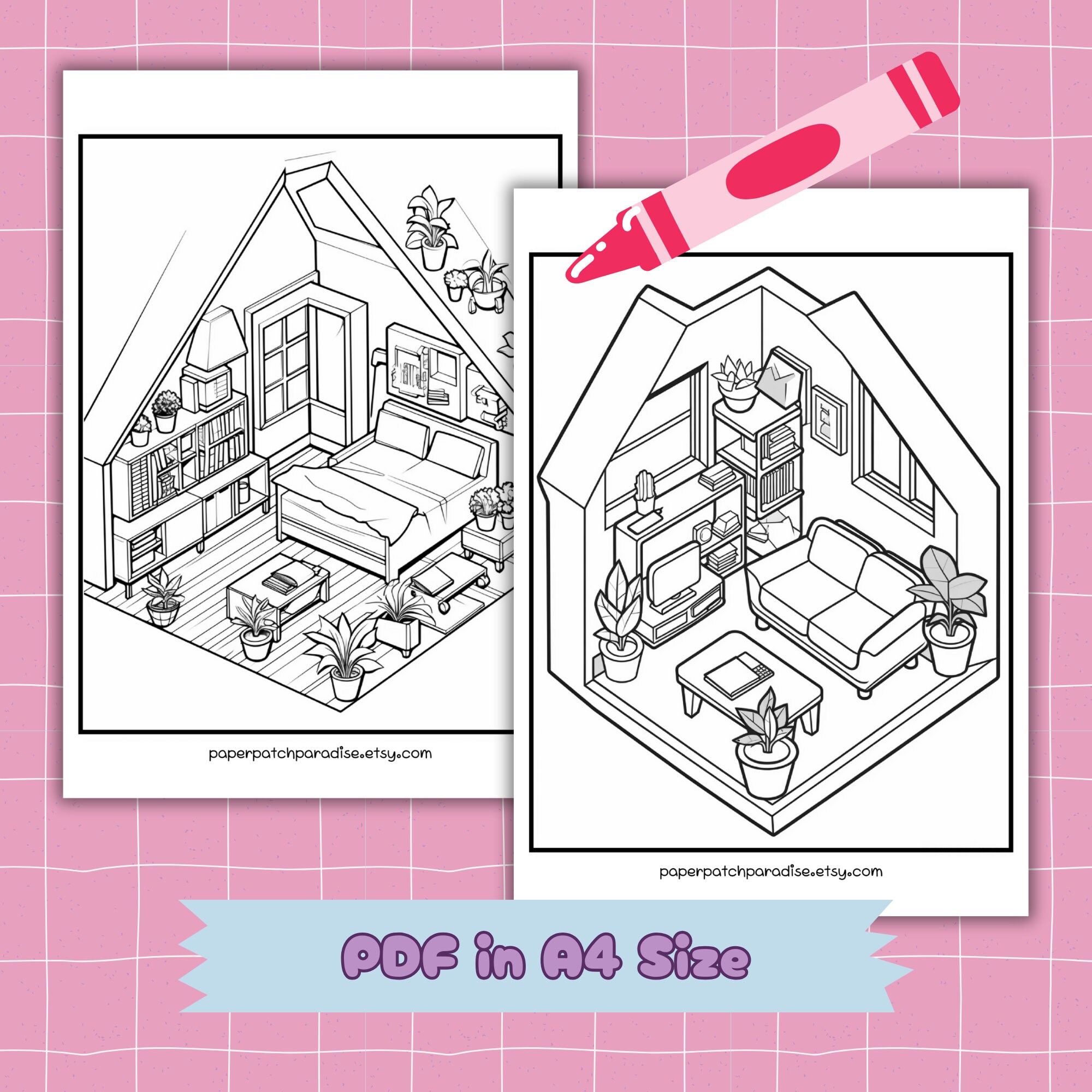 Pocket Room Coloring Pages Printable Isometric Tiny House Coloring ...